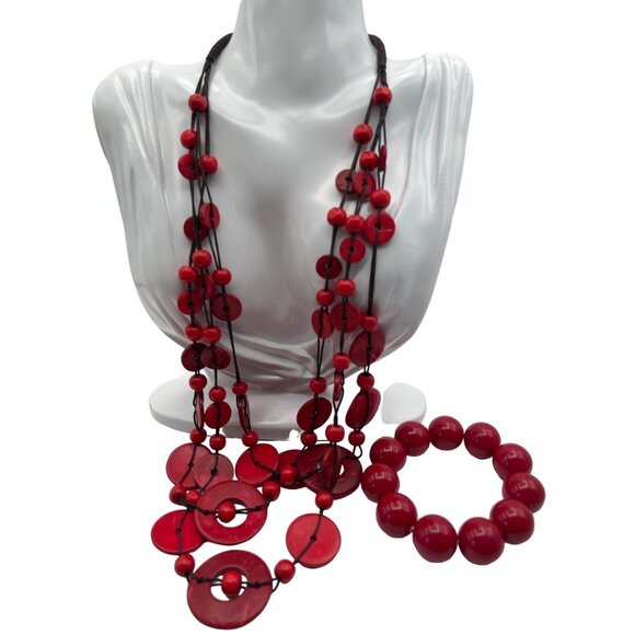 Vintage | Jewelry | Vintage Boho Chic Red Bead Statement Necklace ...